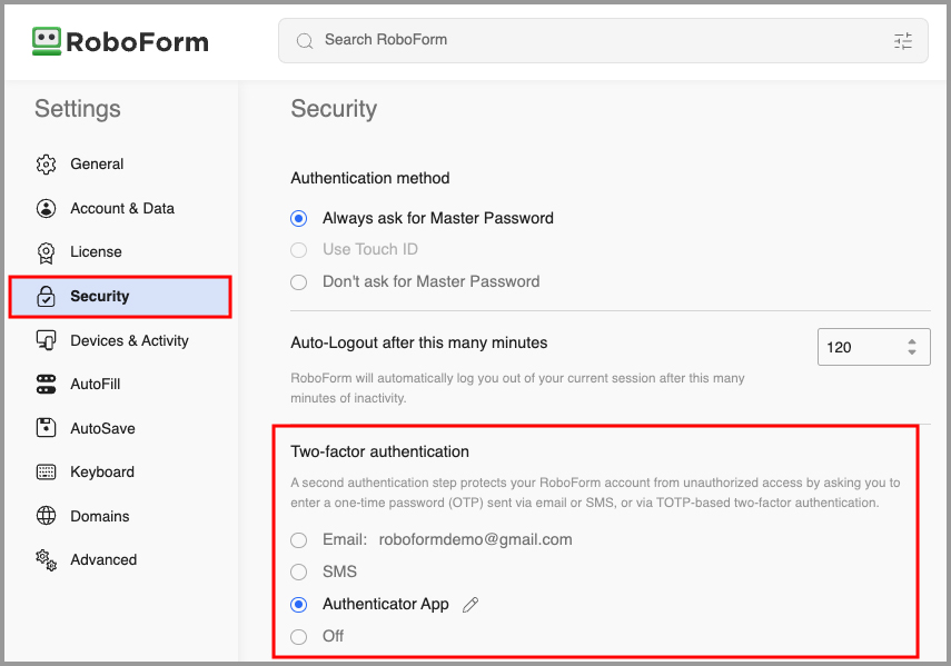 What security measures does RoboForm provide in addition to the Master ...
