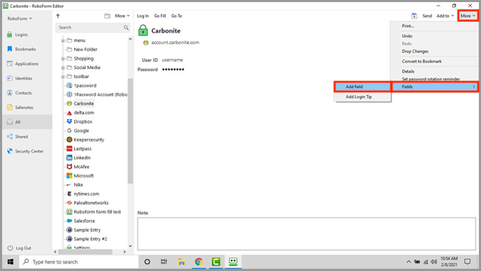 How to add a field to a Login – RoboForm