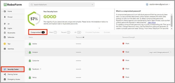Compromised passwords in Security Center – RoboForm Compromised passwords in Security Center – RoboForm