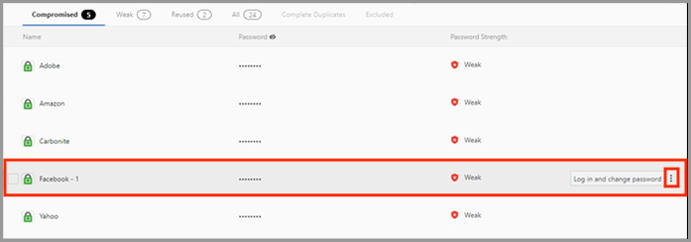 Compromised passwords in Security Center – RoboForm