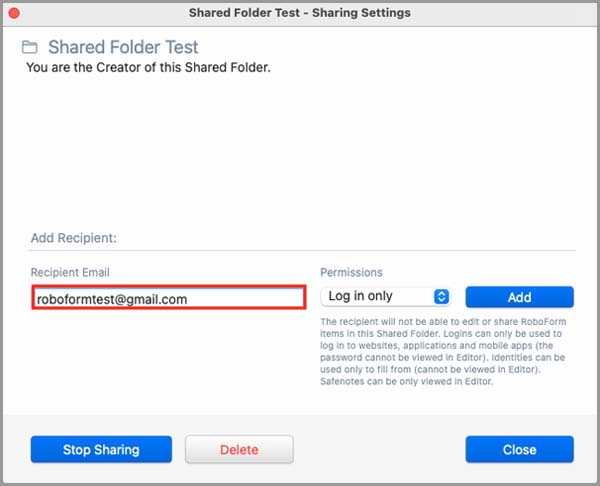 Creating a shared folder – RoboForm